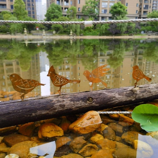 Iron Rusty Birds Ground Stake Set, Garden Decoration Rust Birdie with ...