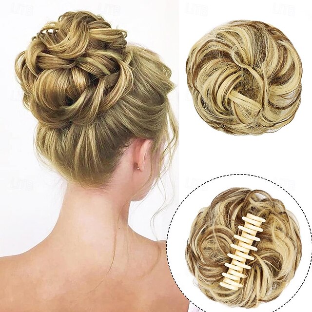 Claw Clip Hair Piece Synthetic Hair Buns Wavy Curly Chignon Hair Bun ...