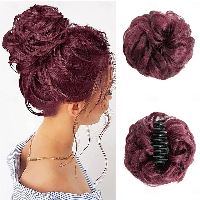 Claw Clip Hair Piece Synthetic Hair Buns Wavy Curly Chignon Hair Bun ...
