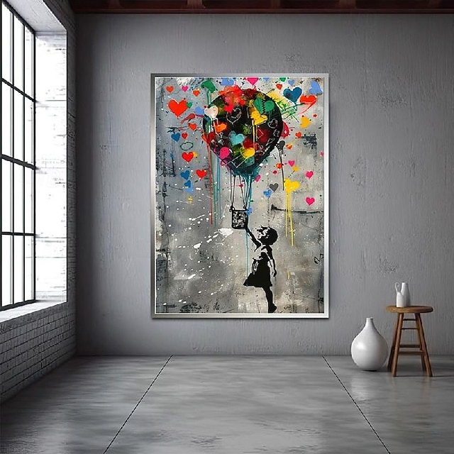 Red Balloon Girl Painting handmade Graffiti artwork oil painting pop ...