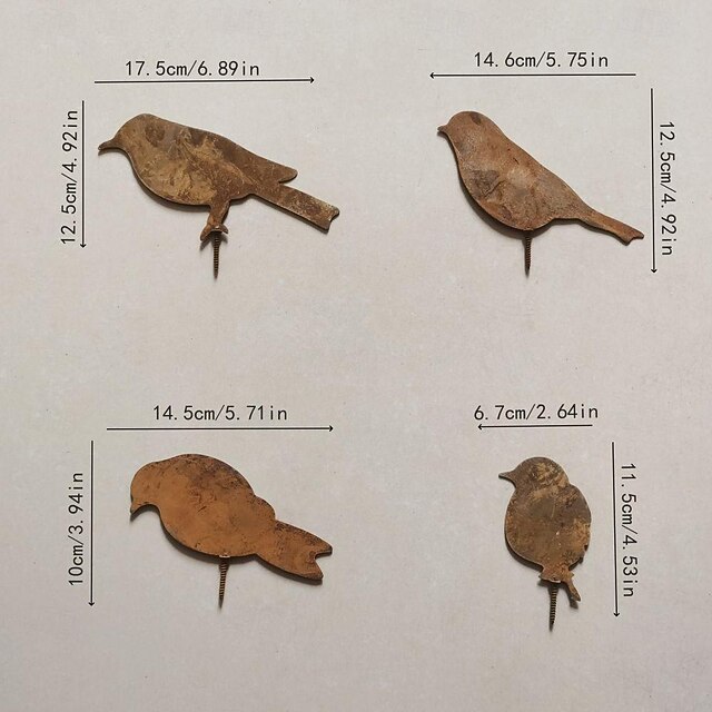 Iron Rusty Birds Ground Stake Set, Garden Decoration Rust Birdie with ...