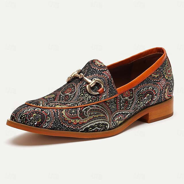 Men's Loafers Floral Embroidered Leather Chain 2026 - $99.99