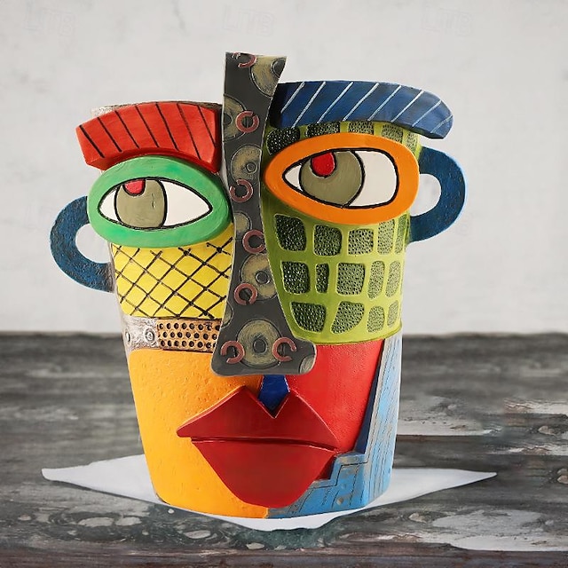 Brutalist Abstract Beauty Face Flower Pot Colorful Resin Head Planter ...