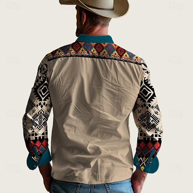 Men's Tribal Southwestern Print Western Shirt Cowboy Shirt Long Sleeve ...