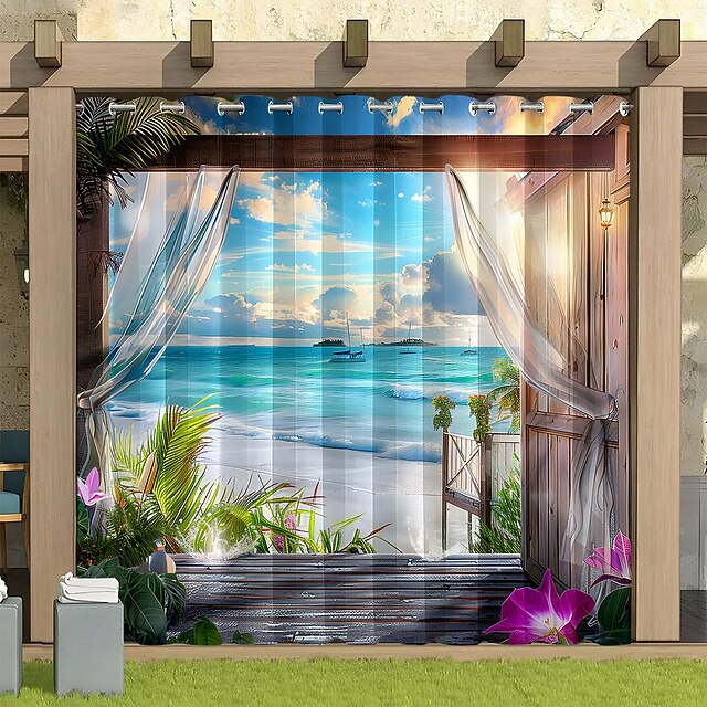 Waterproof Outdoor Curtain Privacy, Sliding Patio Curtain Drapes, Pergola Curtains Grommet 3D ...