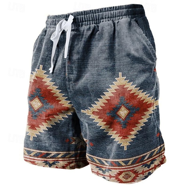 Men's Geometric Pattern Graphic Prints Sweat Shorts Beach Shorts Terry ...