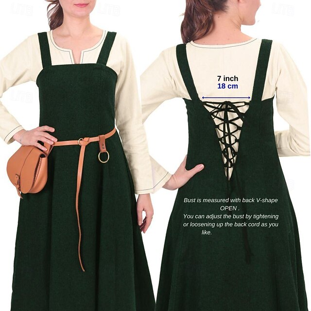 Women's Medieval Viking Apron Overdress with Laced Back Tunic Dress Set ...