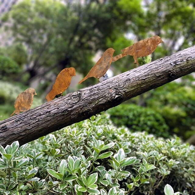 Iron Rusty Birds Ground Stake Set, Garden Decoration Rust Birdie with ...