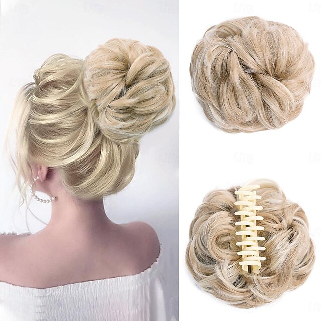 Claw Clip Hair Piece Synthetic Hair Buns Wavy Curly Chignon Hair Bun ...