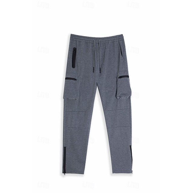 Men's Sweatpants Joggers Drawstring Towel Loop Zipper Pocket Solid ...
