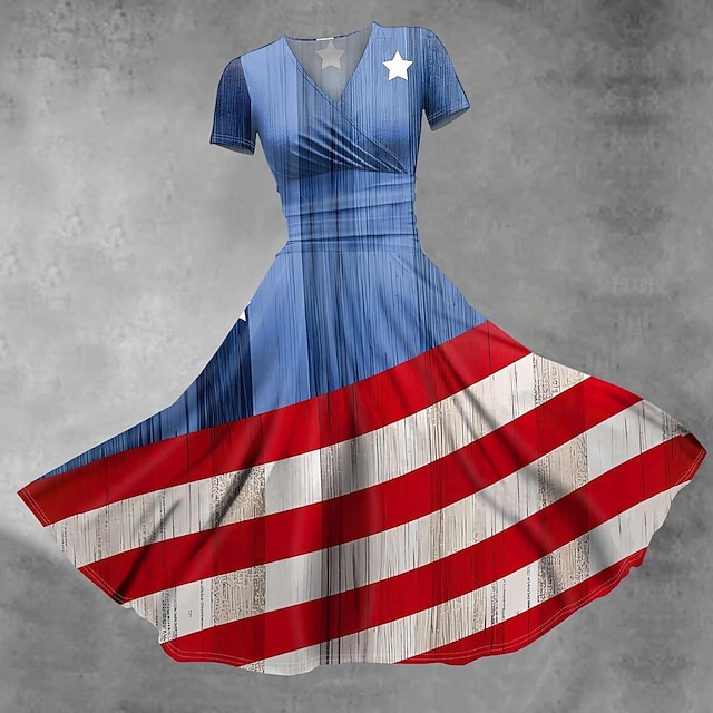 USA Flag Halloween Swing Dress Flare Dress Cosplay Adults' Women's ...