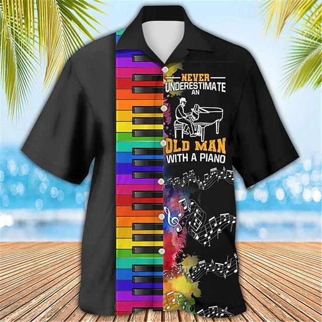 Men's Boardmasters Music Notes Shirt Summer Hawaiian Shirt Button Up ...