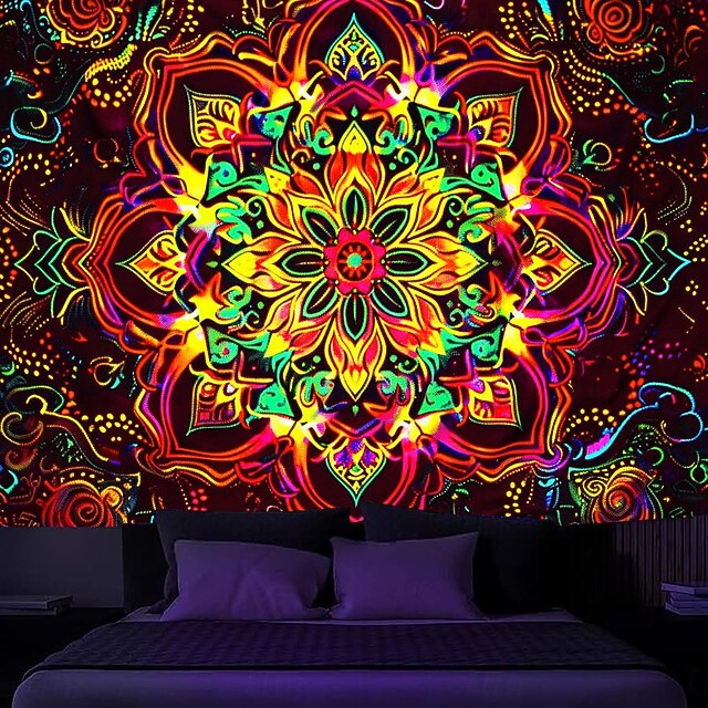 Mandala Bohemian Blacklight Tapestry UV Reactive Glow in the Dark ...
