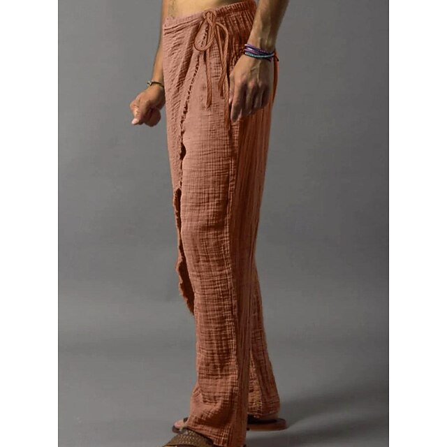 Men's Linen Pants Trousers Summer Pants Drawstring Elastic Waist ...