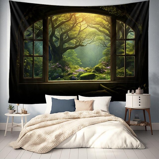 Window View Forest Hanging Tapestry Wall Art Large Tapestry Mural Decor ...