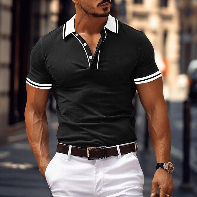 Men's Business Polo Pique Polo Shirt Business Casual Ribbed Polo Collar ...