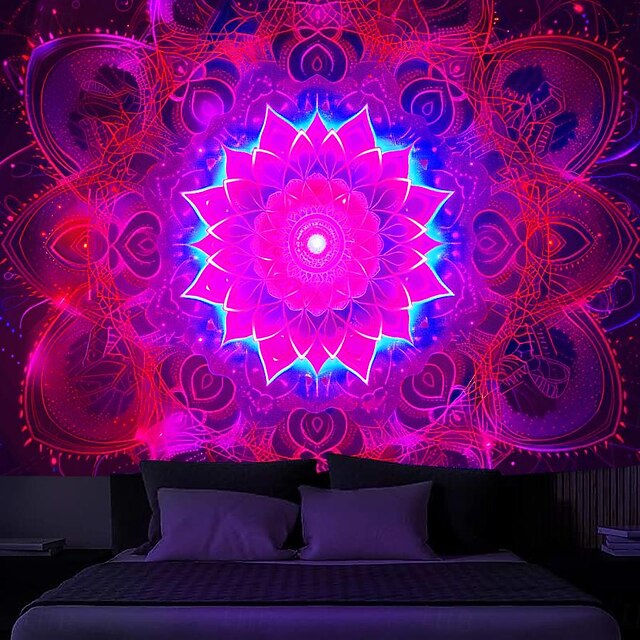 Mandala Bohemian Blacklight Tapestry UV Reactive Glow in the Dark ...