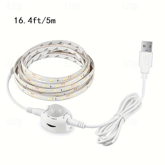 USB Wireless PIR Motion Sensor LED Strip Lights 5M 300 LEDs 5V High ...