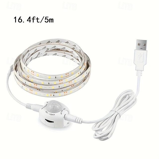 USB Wireless PIR Motion Sensor LED Strip Lights 5M 300 LEDs 5V High ...
