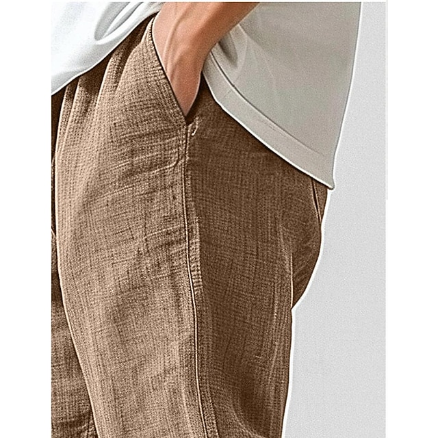 Herr Linne Byxor Långbyxor Sommarbyxor Elastisk midja Rakt ben Högsta ...