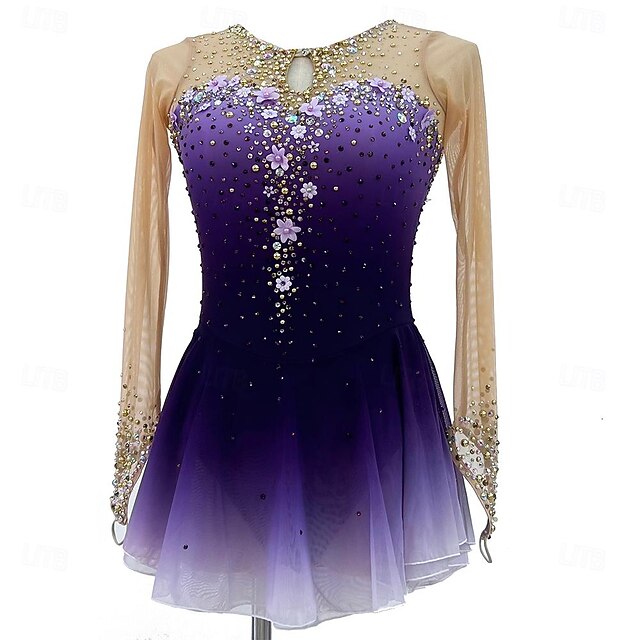 Figure Skating Dress Women's Girls' Ice Skating Dress Purple Thumbhole ...