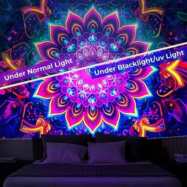 Mandala Bohemian Blacklight Tapestry UV Reactive Glow in the Dark ...