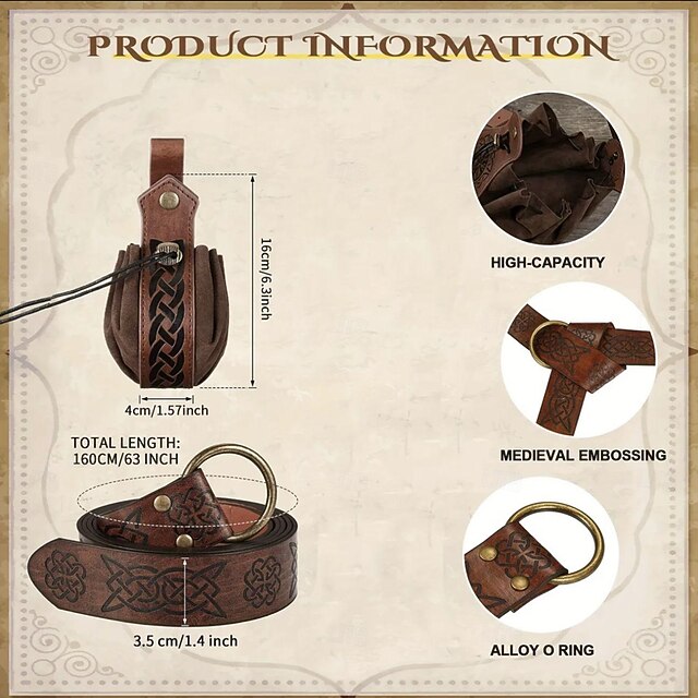 Médiéval Renaissance Ceinture Taille Viking Déguisement Homme Femmes ...