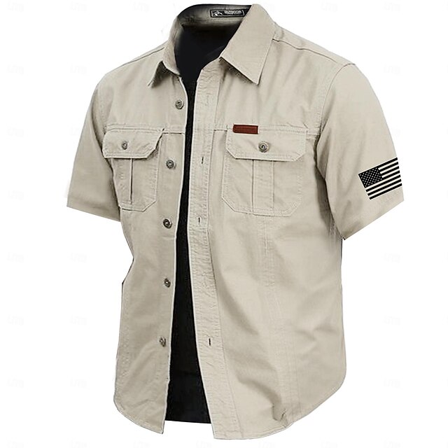 Men's Solid Color Work Shirt Western Shirt Cargo Shirt Short Sleeve ...