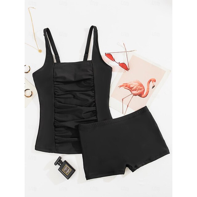 Women's Normal Swimwear Tankini 2 Piece Bathing Suits Swimsuit Ruched 2 ...