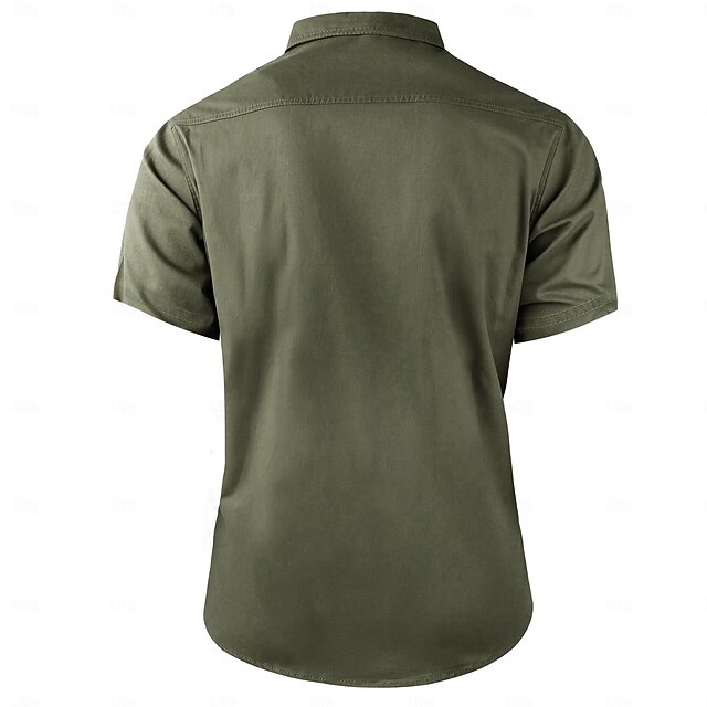 Men's Solid Color Work Shirt Western Shirt Cargo Shirt Short Sleeve ...