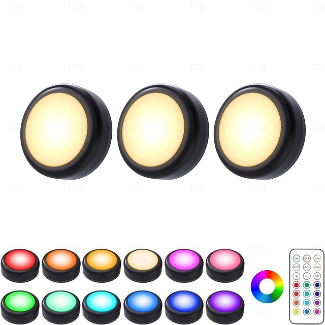 LED Puck Lights with Remote Control, Under Cabinet Lighting 13 Colors ...