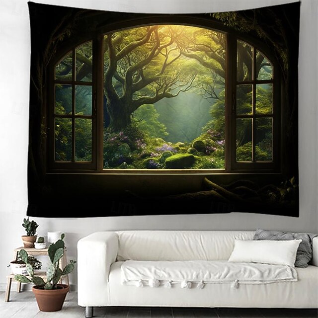 Window View Forest Hanging Tapestry Wall Art Large Tapestry Mural Decor ...