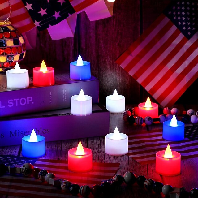 24pcs Flameless Tea Light Independence Day Electronic Candle Light Red ...