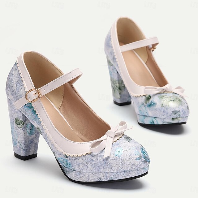 Elegant Floral Chunky Heel Mary Janes for Women - Vintage Inspired with ...