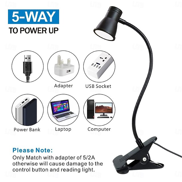 USB LED Desk Lamp Clip on Reading Light, 3 Light Mode 10 Dimmable ...