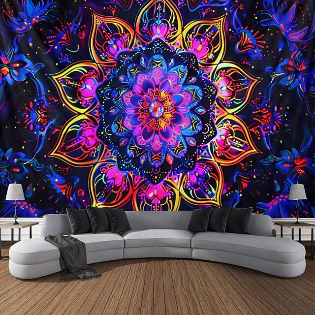 Mandala Bohemian Blacklight Tapestry UV Reactive Glow in the Dark ...