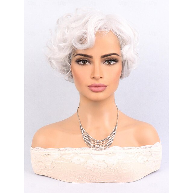 Synthetic Wig Bouncy Curl Short Bob Side Part Wig 10 inch Silver ...