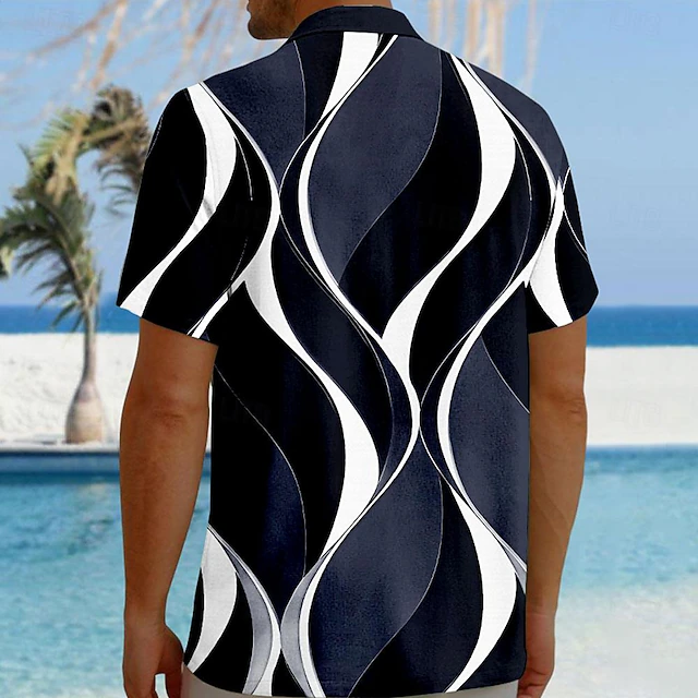 Men's Geometric Lines / Waves Geometric Pattern Button Up Shirt Printed ...