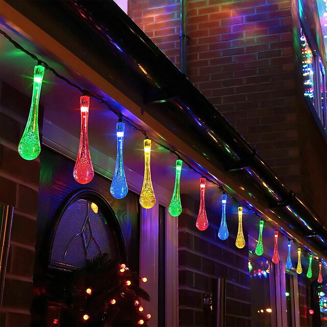 Solar Outdoor String Lights, Total 10M-100Leds Teardrop Water Drop ...