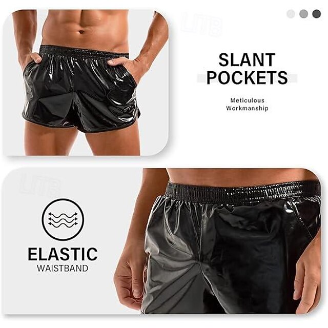 Metallic 1980s Shiny Latex Patent Shorts PU Leather Disco Fancy Dress ...