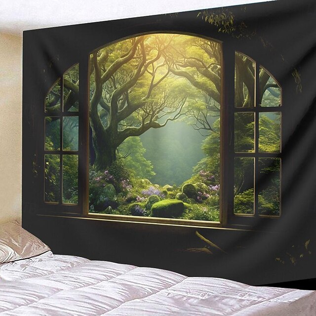 Window View Forest Hanging Tapestry Wall Art Large Tapestry Mural Decor ...
