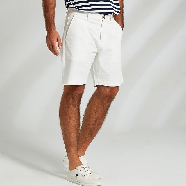 Men's Dress Shorts Zipper Pocket Solid Color Breathable Knee Length ...