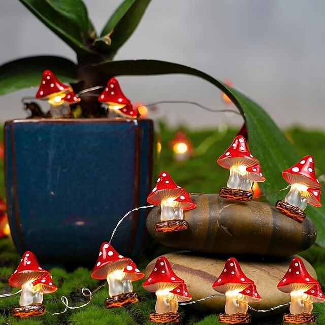 Mushroom String Lights Remote Control 8 Modes Lighting 10ft 30LEDs Battery Operation Home ...