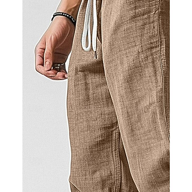 Herr Linne Byxor Långbyxor Sommarbyxor Elastisk midja Rakt ben Högsta ...