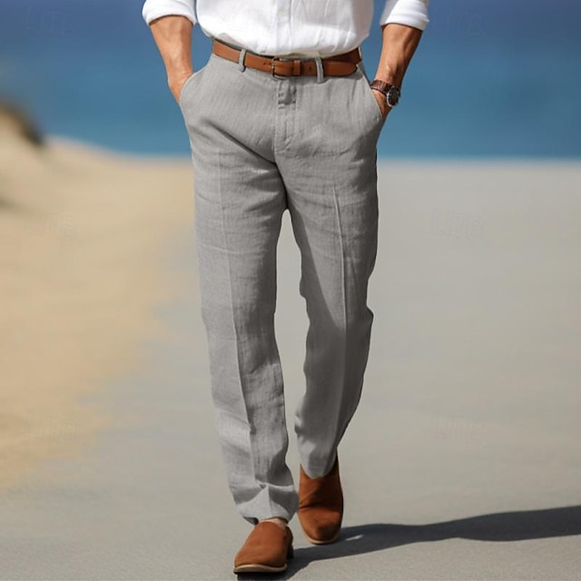 Men's Linen Pants Trousers Dress Pants Summer Pants Beach Pants Front ...