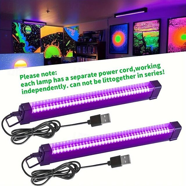 2pcs USB UV LED Blacklight Bar 28cm High Intensity-385-400nm Ultra ...