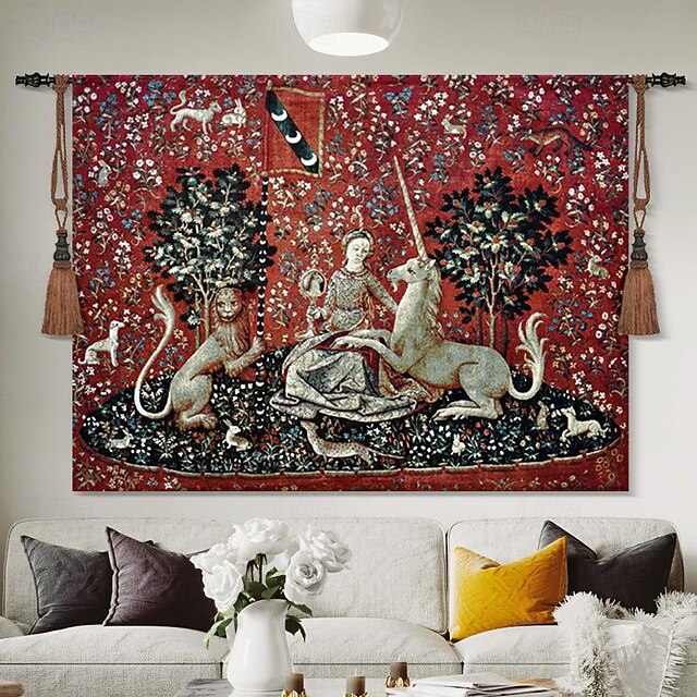 Jacquard Woven Medieval Tapestry Gobelin Aubusson The Lady and The ...