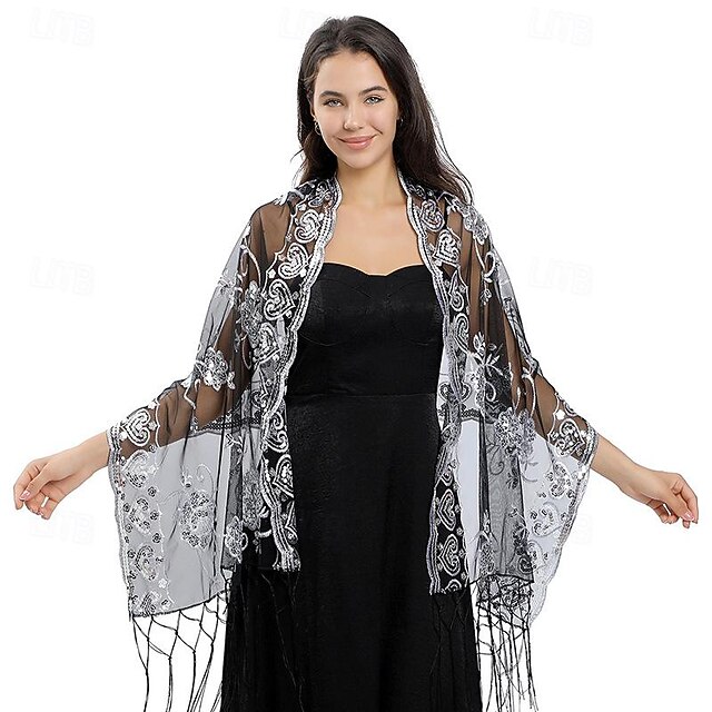 Women's 1920s Long Shawl Wraps,Sequin Flapper Evening Shawls for women ...
