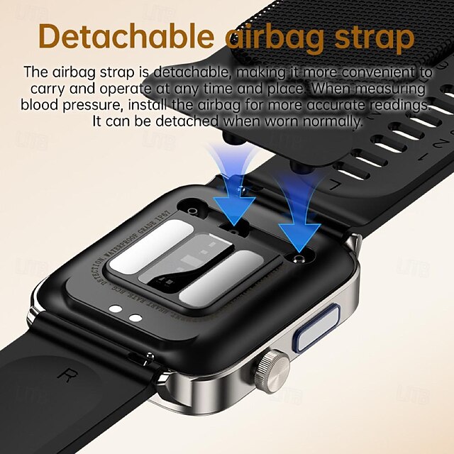 696 P300 Air Pump Blood Glucose Watch Smart Watch 1.83 inch Bluetooth Pedometer Call Reminder ...