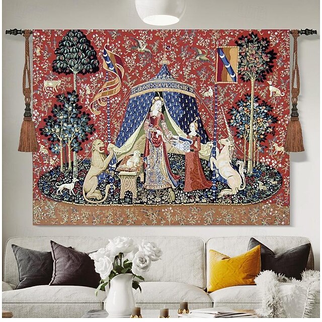 Jacquard Woven Medieval Tapestry Gobelin Aubusson The Lady and The ...